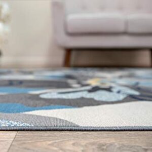 Rugshop Contemporary Gray-Blue Large Floral Non-Slip Area Rug 5' x 7' - Stylish Accent