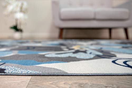 Rugshop Contemporary Gray-Blue Large Floral Non-Slip Area Rug 5' x 7' - Stylish Accent