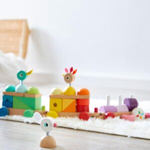 Janod Zigolos Giant 31 Piece Multicolor Wood Pull-Along Train and Stacker – Ages 1+ - J08202