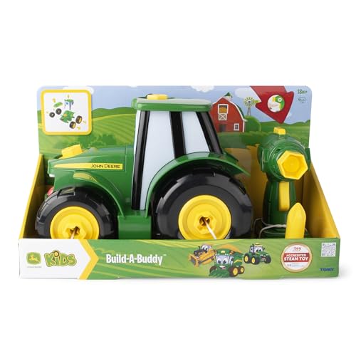 BUILD-A-BUDDY John Deere Tractor Toy and Toy Drill - Toddler STEM Take Apart Toys with 16 Individual Pieces and Kids Tools - Kids Building Toys Ages 3 Years and Up