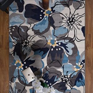 Rugshop Contemporary Gray-Blue Large Floral Non-Slip Area Rug 5' x 7' - Stylish Accent