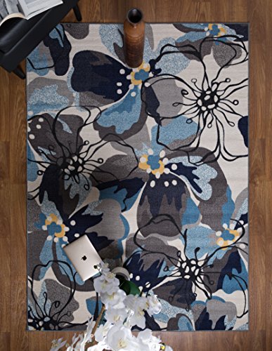 Rugshop Contemporary Gray-Blue Large Floral Non-Slip Area Rug 5' x 7' - Stylish Accent