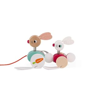 Janod Zigolos Wooden Pull Along Rabbits - Ages 12 Months+ - J08207