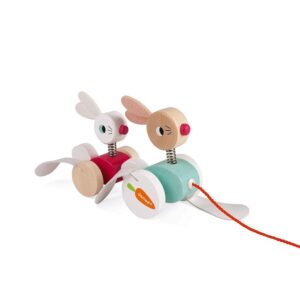 janod zigolos wooden pull along rabbits - ages 12 months+ - j08207