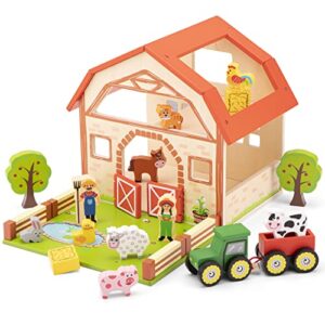 new classic toys wooden farm house playset educational toys and color perception toy for preschool age toddlers boys girls, multi color, (10850)