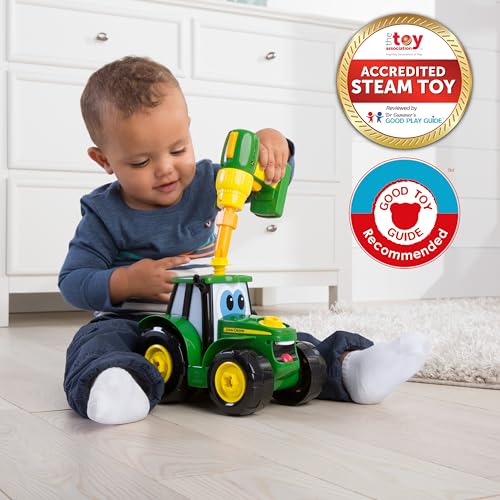 BUILD-A-BUDDY John Deere Tractor Toy and Toy Drill - Toddler STEM Take Apart Toys with 16 Individual Pieces and Kids Tools - Kids Building Toys Ages 3 Years and Up