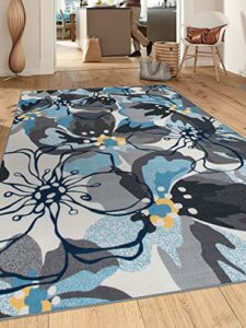 rugshop contemporary gray-blue large floral non-slip area rug 5' x 7' - stylish accent