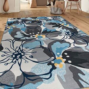 Rugshop Contemporary Gray-Blue Large Floral Non-Slip Area Rug 5' x 7' - Stylish Accent