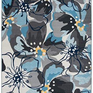 Rugshop Contemporary Gray-Blue Large Floral Non-Slip Area Rug 5' x 7' - Stylish Accent