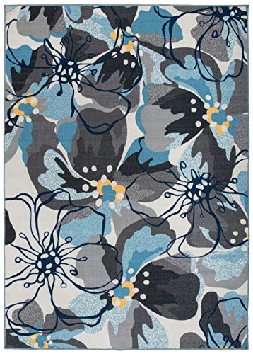 Rugshop Contemporary Gray-Blue Large Floral Non-Slip Area Rug 5' x 7' - Stylish Accent