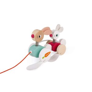 Janod Zigolos Wooden Pull Along Rabbits - Ages 12 Months+ - J08207