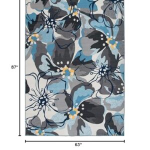 Rugshop Contemporary Gray-Blue Large Floral Non-Slip Area Rug 5' x 7' - Stylish Accent