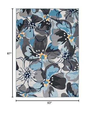 Rugshop Contemporary Gray-Blue Large Floral Non-Slip Area Rug 5' x 7' - Stylish Accent