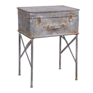 foreside home & garden ffut01339 distressed metal suitcase side/end table