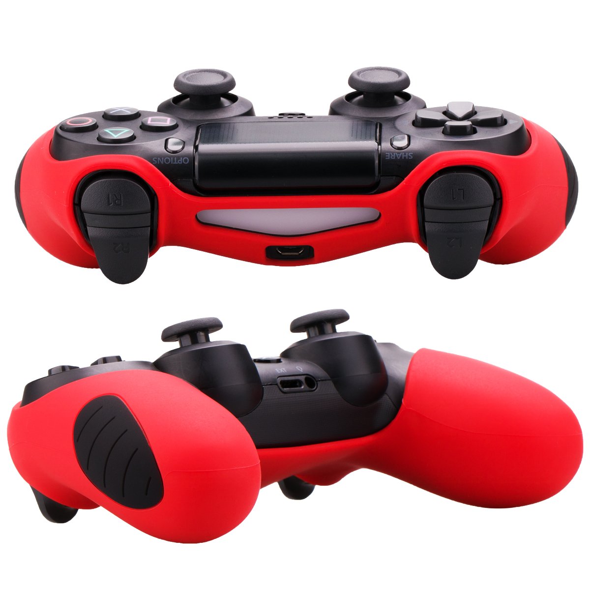 YoRHa Silicone Half Extra Thick Cover Skin Case for Sony PS4/slim/Pro Dualshock 4 Controller x 1(red) with Pro Thumb Grips x 8