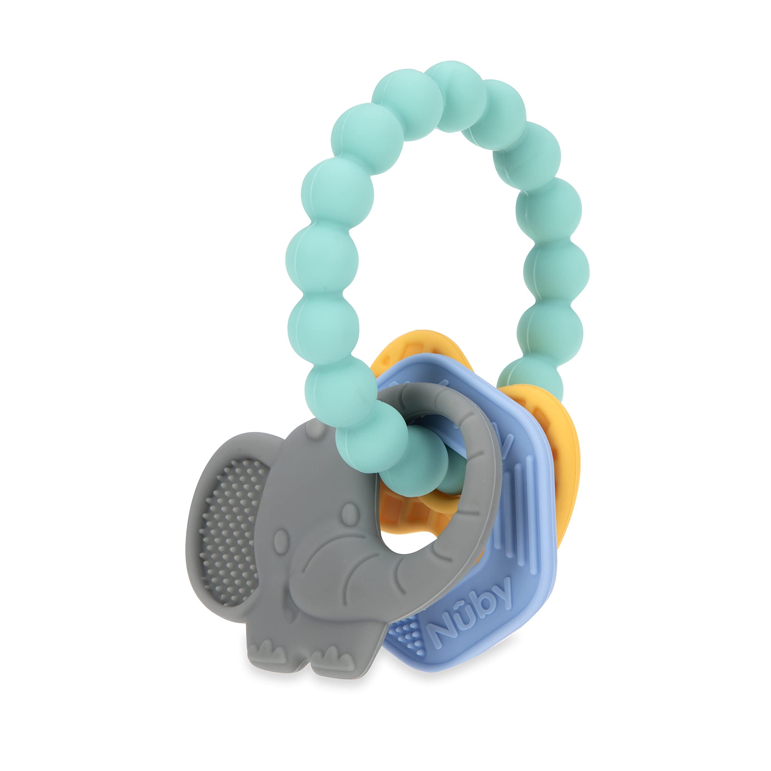 Nuby Chewy Charms Key Silicone Teether, Neutral, 1 Count (Pack of 1)