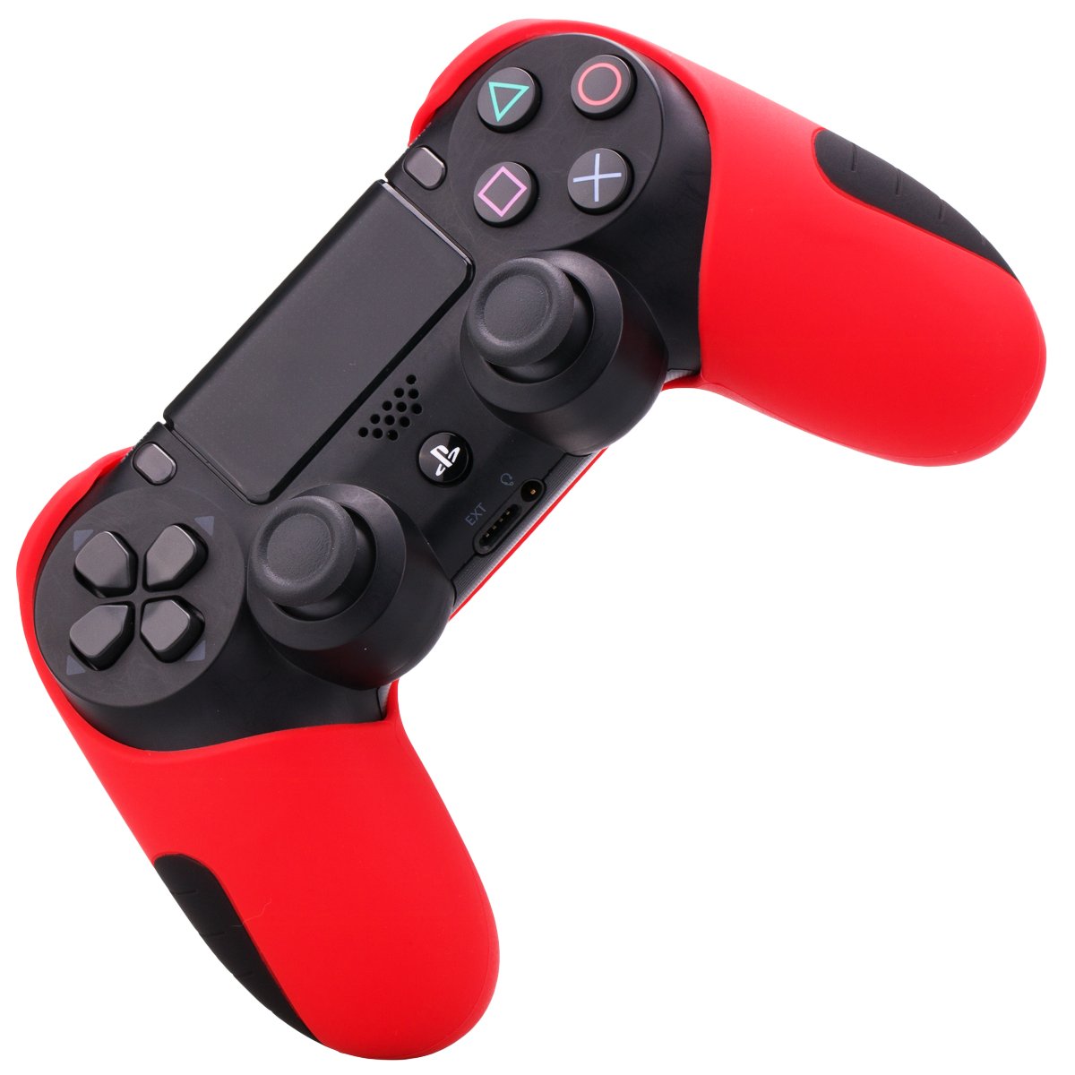 YoRHa Silicone Half Extra Thick Cover Skin Case for Sony PS4/slim/Pro Dualshock 4 Controller x 1(red) with Pro Thumb Grips x 8