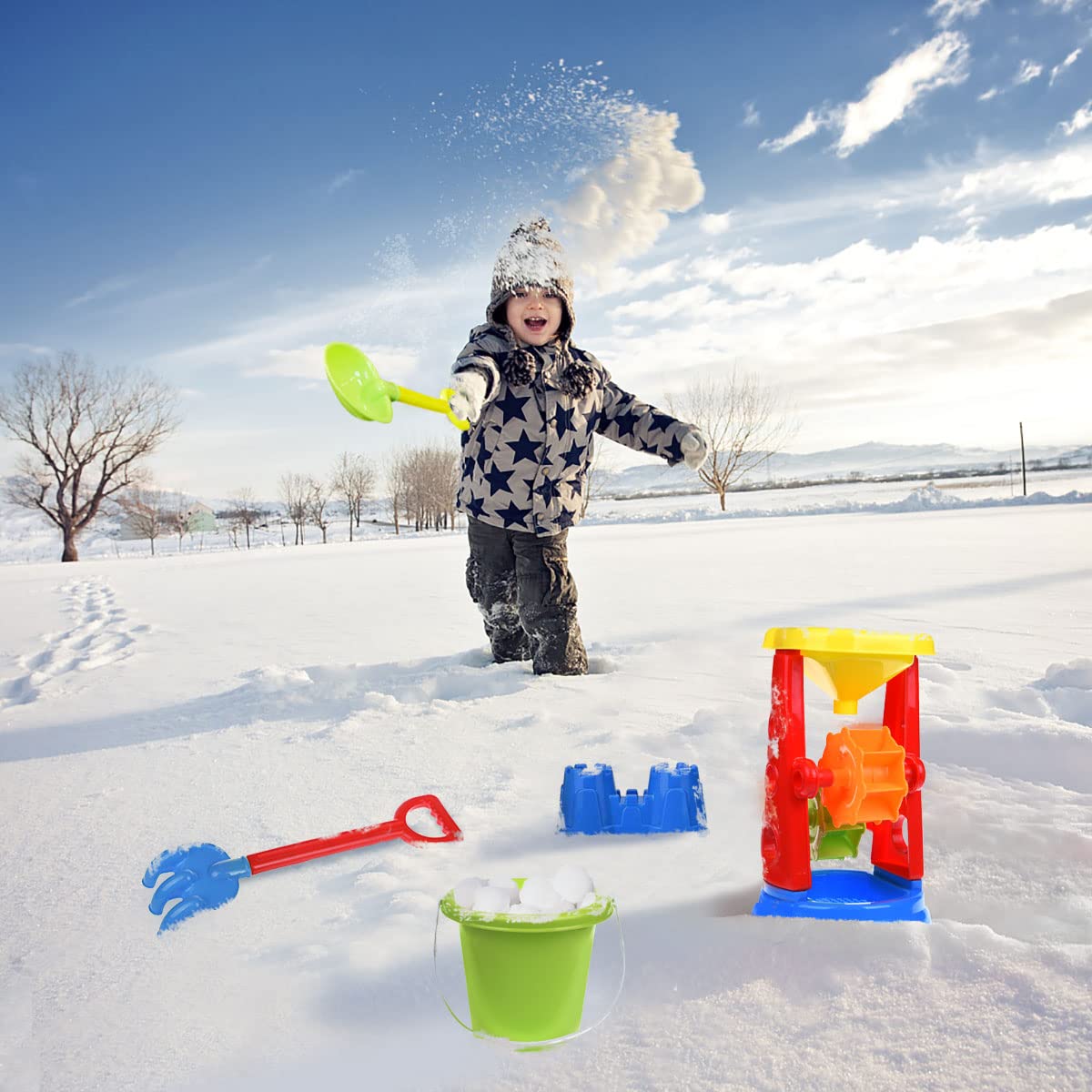 Beach Toys, 19 Piece Sand Toys Set Kids Sandbox Toys Includes Water Wheel Beach Tool Kit Bucket Watering Can Molds Sand Toys Mesh Bag for Travel, Beach Toys for Kids Ages 3-13