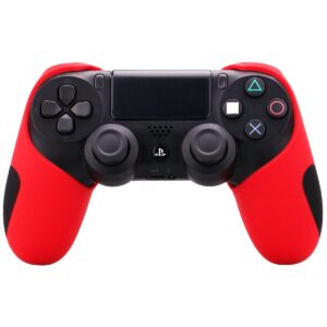 YoRHa Silicone Half Extra Thick Cover Skin Case for Sony PS4/slim/Pro Dualshock 4 Controller x 1(red) with Pro Thumb Grips x 8