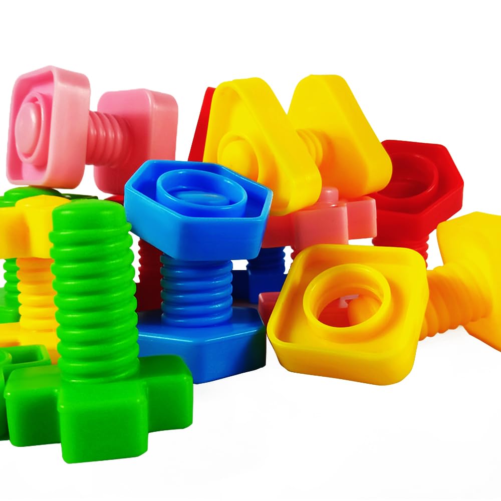 Jumbo Nuts and Bolts for Toddlers - 40 Pcs Screw Toys for Toddlers 1-3 - Occupational Therapy Toys with Storage Tote and Book - Shape Sorter Fine Motor Toys - Manipulatives for Preschoolers