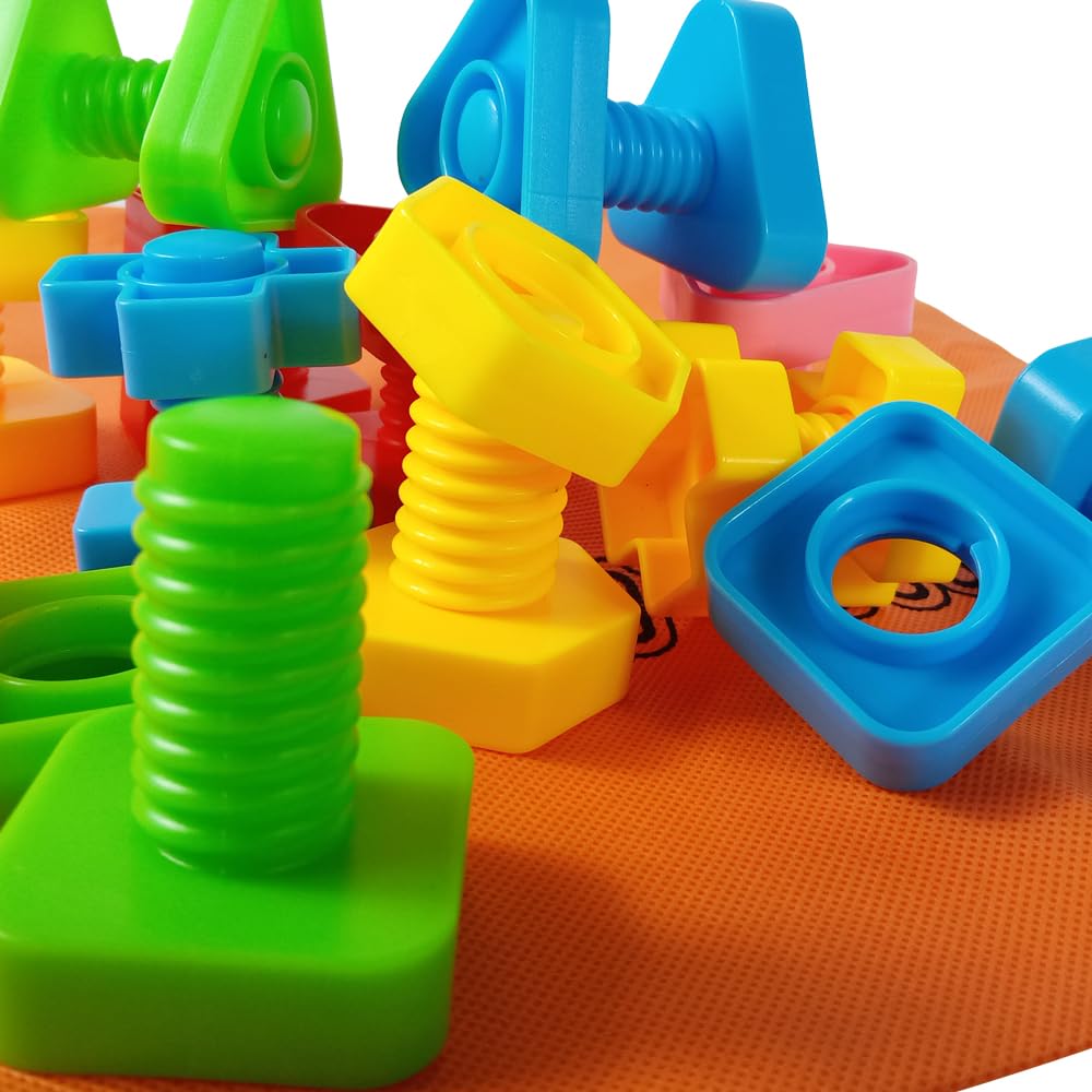 Jumbo Nuts and Bolts for Toddlers - 40 Pcs Screw Toys for Toddlers 1-3 - Occupational Therapy Toys with Storage Tote and Book - Shape Sorter Fine Motor Toys - Manipulatives for Preschoolers