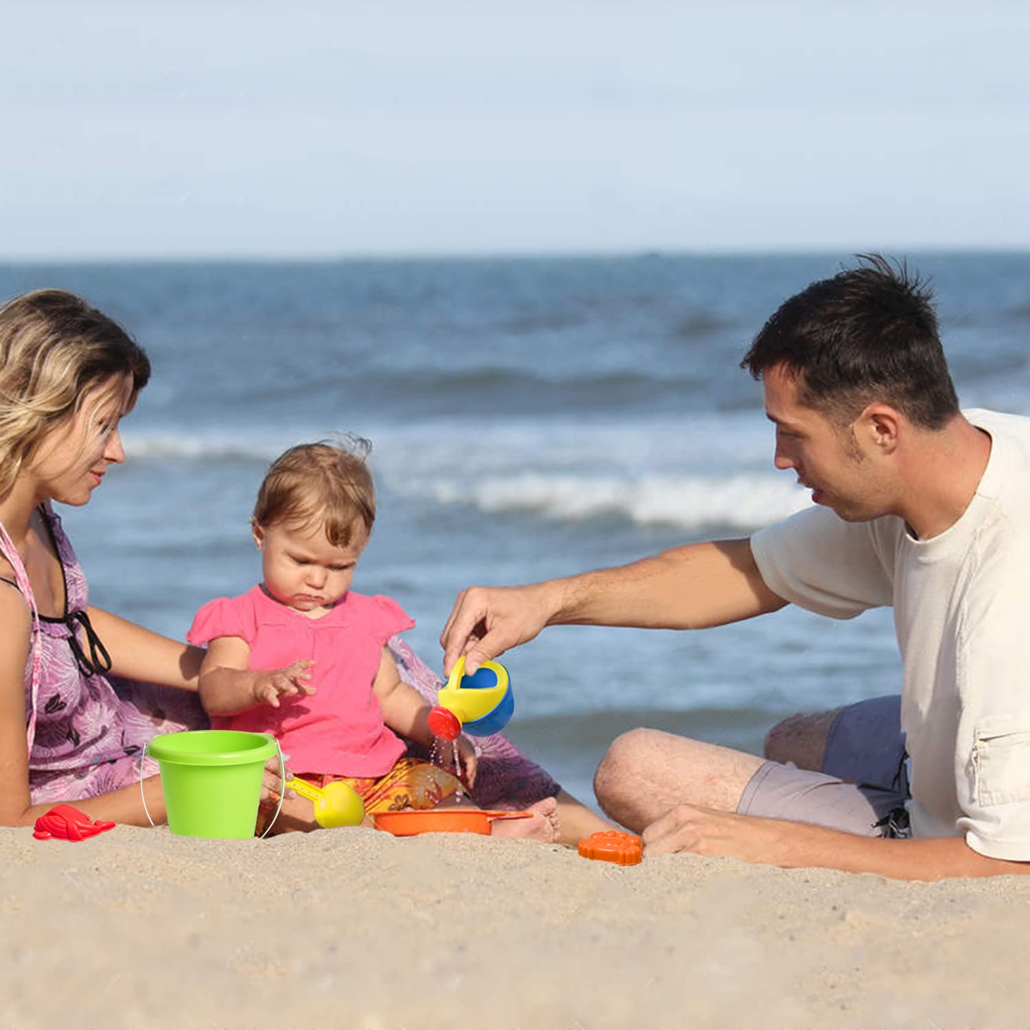 Beach Toys, 19 Piece Sand Toys Set Kids Sandbox Toys Includes Water Wheel Beach Tool Kit Bucket Watering Can Molds Sand Toys Mesh Bag for Travel, Beach Toys for Kids Ages 3-13