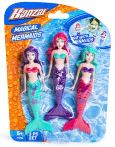 fun stuff banzai spring and summer 3 piece magical mermaid dolls, in assorted colors