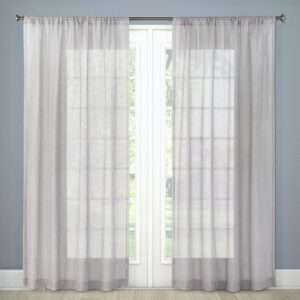 threshold, one sheer curtain panel, gray linen, 54"w x 84"l