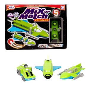 popular playthings mix or match vehicles 5, magnetic toy play set, spacecraft vehicles