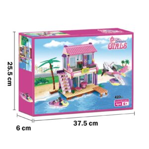 Dream Girls Blocks Friends Building Set Big Beach Villa with Plane and Jet Ski Fun Preschool Educational toys for Boys and Girls 423Pcs