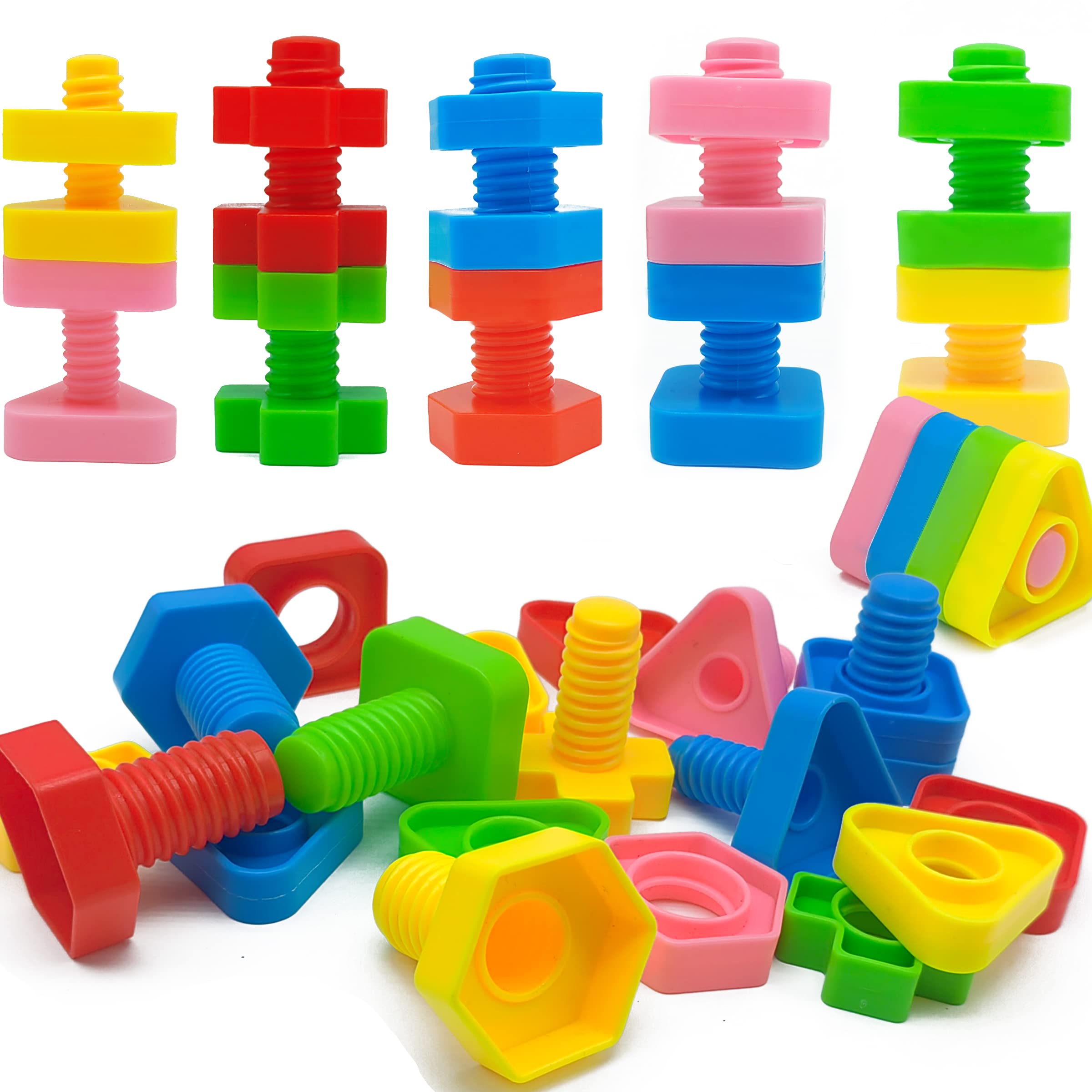 Jumbo Nuts and Bolts for Toddlers - 40 Pcs Screw Toys for Toddlers 1-3 - Occupational Therapy Toys with Storage Tote and Book - Shape Sorter Fine Motor Toys - Manipulatives for Preschoolers