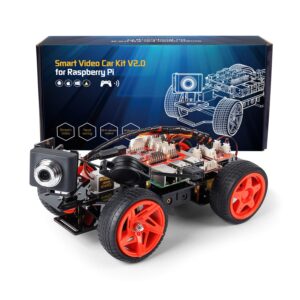 sunfounder smart video car kit v2.0 picar-v robot kit for raspberry pi 4 model b 3b+ 3b graphical visual programming language, video transmission, remote control by ui on windows mac web browser