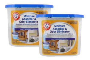 arm & hammer moisture absorber & odor eliminator 14oz tub, 2 pack - eliminates musty odors & freshens air for closets, laundry rooms, mud rooms