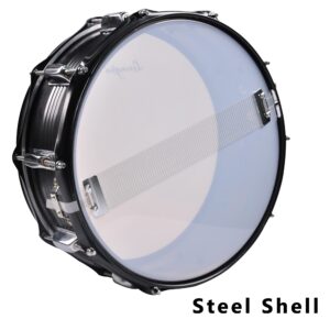 Lexington SD403S Snare Drum Set Student Steel Shell 14 X 5.5 Inches with 10 Lugs, Includes Drum Key, Drumsticks and Strap, Black Nickel