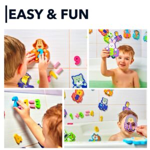 100% Non-Toxic Bathtub Numbers - Fun Foam Bath Toys - Educational Puzzles Floating Bathtub Animals for Kids Girls Boys - Set of 27 pcs - Wet & Stick - Free Bath Toy Organizer