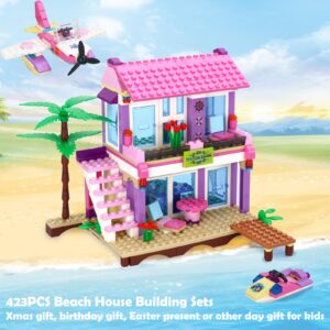 Dream Girls Blocks Friends Building Set Big Beach Villa with Plane and Jet Ski Fun Preschool Educational toys for Boys and Girls 423Pcs