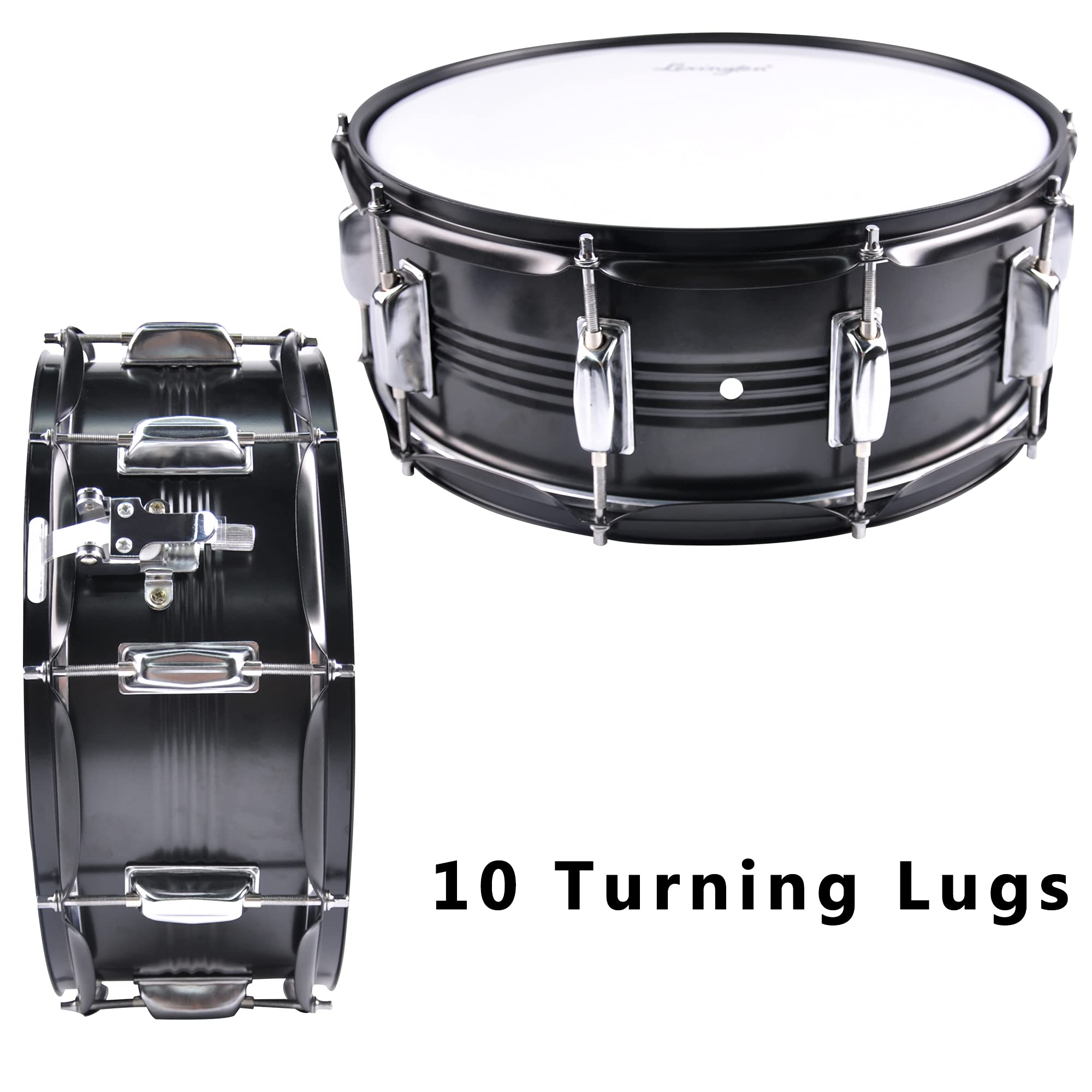 Lexington SD403S Snare Drum Set Student Steel Shell 14 X 5.5 Inches with 10 Lugs, Includes Drum Key, Drumsticks and Strap, Black Nickel