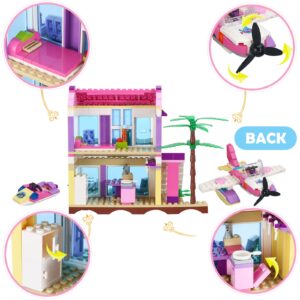 Dream Girls Blocks Friends Building Set Big Beach Villa with Plane and Jet Ski Fun Preschool Educational toys for Boys and Girls 423Pcs