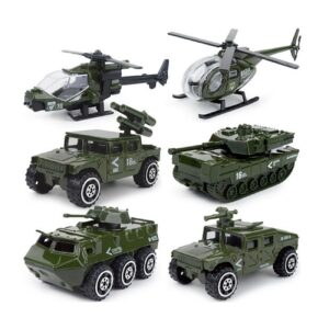 jqgt diecast military vehicles army toy 6 in 1 assorted metal model cars fighter tank attack helicopter panzer playset for kids toddlers