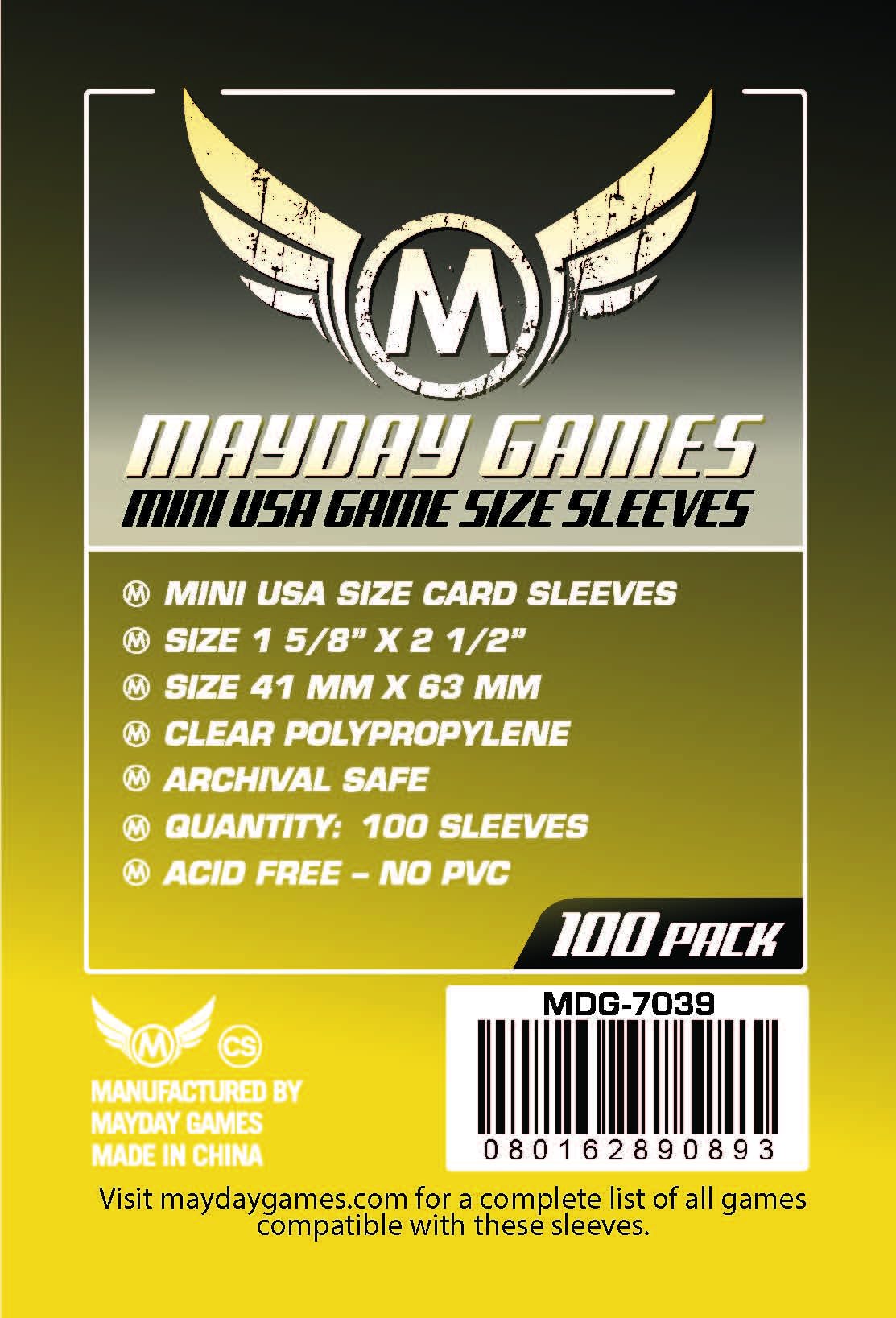 Mayday Games 7039 Clear Sleeves 41x63mm Mini USA Size (4x100 Pack, 400 sleeves)