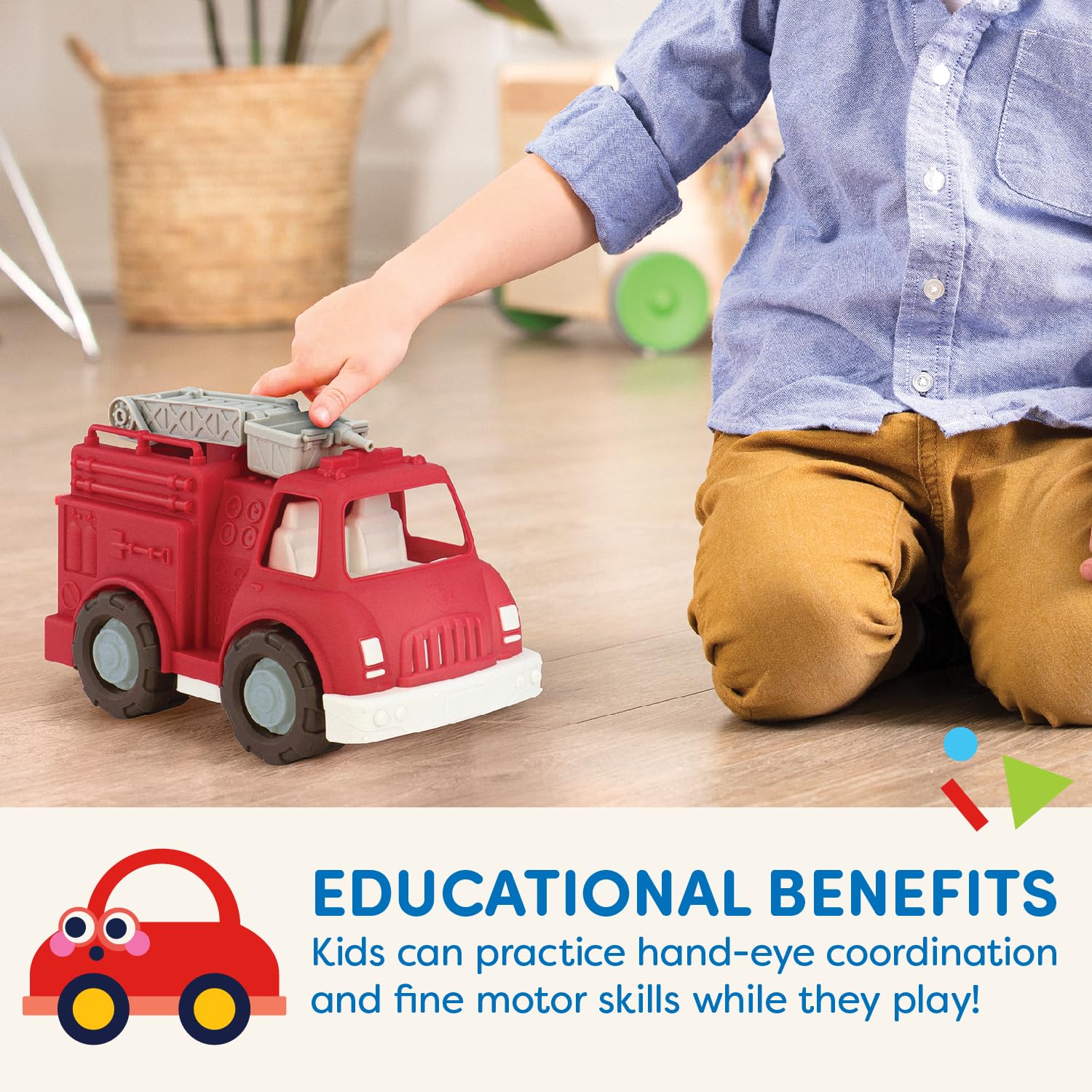 Battat- Wonder Wheels- Fire Truck – Red Fire Truck Toy With Moveable Ladder & Basket – Classic Rescue Vehicle For Toddlers, Kids- Recyclable – 1 year +