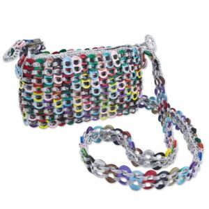 novica artisan handmade recycled poptop shoulder bag artisan crafted multi color with soda metallic multicolor brazil purse 'mini rainbow light'