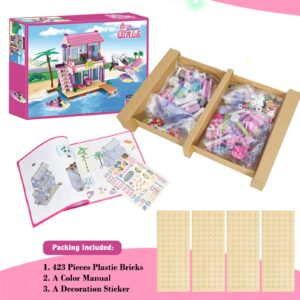 Dream Girls Blocks Friends Building Set Big Beach Villa with Plane and Jet Ski Fun Preschool Educational toys for Boys and Girls 423Pcs