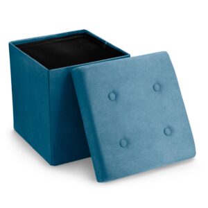 sorbus storage ottoman foot rest cube– small folding ottoman bedroom bench chest 15 inch toy box coffee table, shoe storage, foot stool, pouf storage ottoman, seat, suede velvet fabric - teal blue