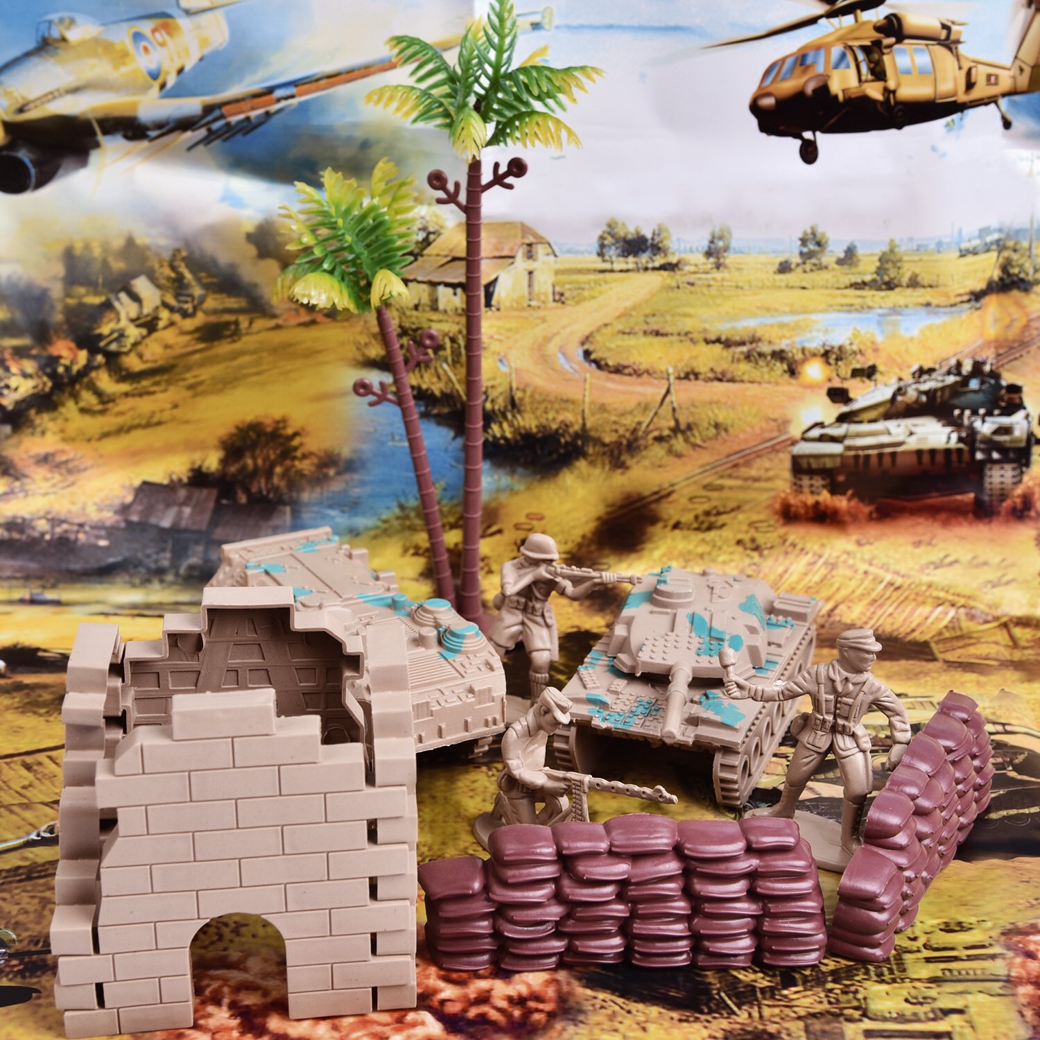 FUN LITTLE TOYS 232 PCs Army Men Action Figures Army Toys of WW 2, Toy Soldiers, Military Playset with a Map, Toy Tanks, Planes, Flags, Soldier Figures, Fences & Accessories Xmas Decoration