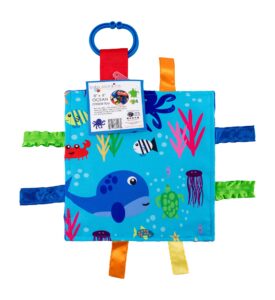 baby jack & co 8x8” ocean lovey tag toys for babies - baby crinkle toys - crinkle toys for baby - soft & safe - learn shapes & colors - ideal baby toy & shower - bpa free w/stroller clip