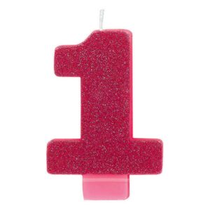 american greetings numeral glitter candle, 3 1/4", pink