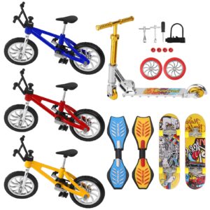 mini bike finger bike finger skateboard set,excellent functional miniature toys mini extreme sports finger bicycle skateboard cool boy toy creative game toy set collections cake decoration (4pcs)