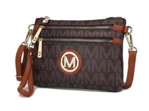 mkf 2 in 1 crossbody bags for women, wristlet purse - ladys small pu leather messenger handbag - adjustable strap brown