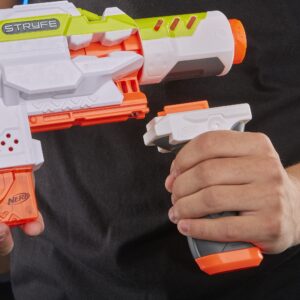 Nerf Modulus Stryfe Motorized Blaster - Fires 6 Darts in a Row - Includes Drop Grip, Barrel Extension, 6-Dart Clip, 6 Nerf Elite Darts (Amazon Exclusive)